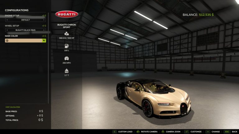Bugatti Chiron V1.0.1.0 - Farming Simulator 25 Mody / FS22 Mody